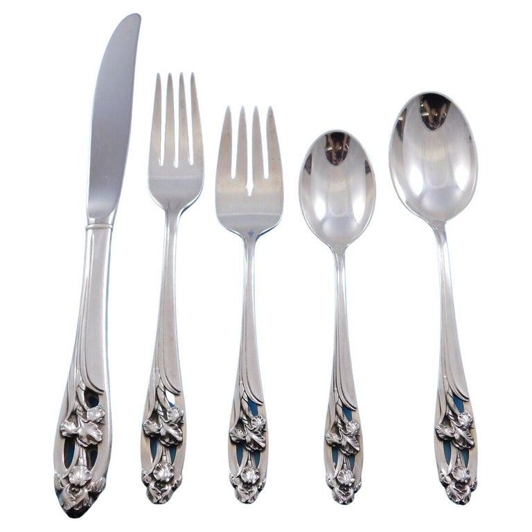 Silver Iris by International Sterling Silver Flatware Set for 8 Service ...