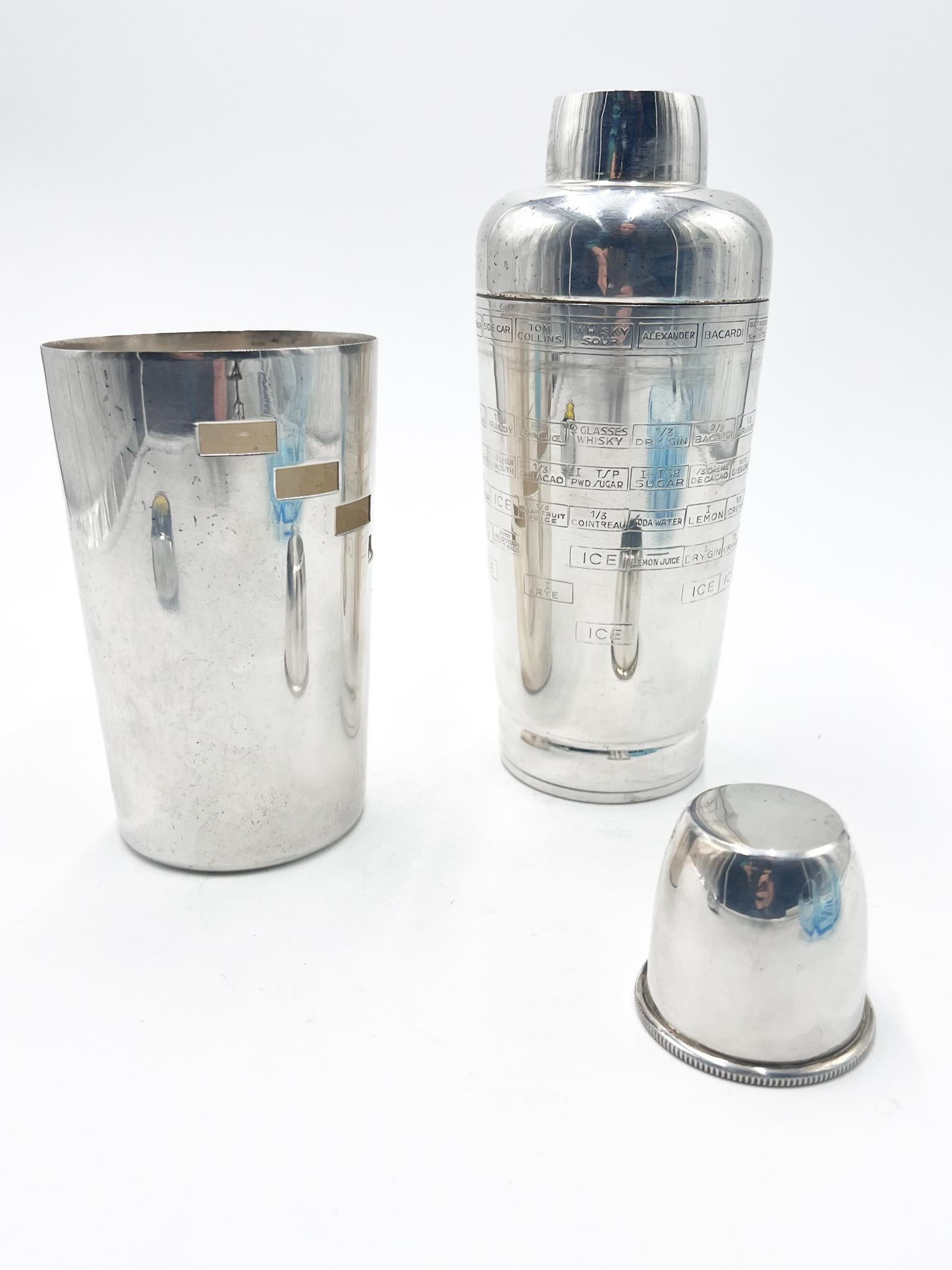 Silver Italian Metal Shaker with 60's Drink Guide at 1stDibs