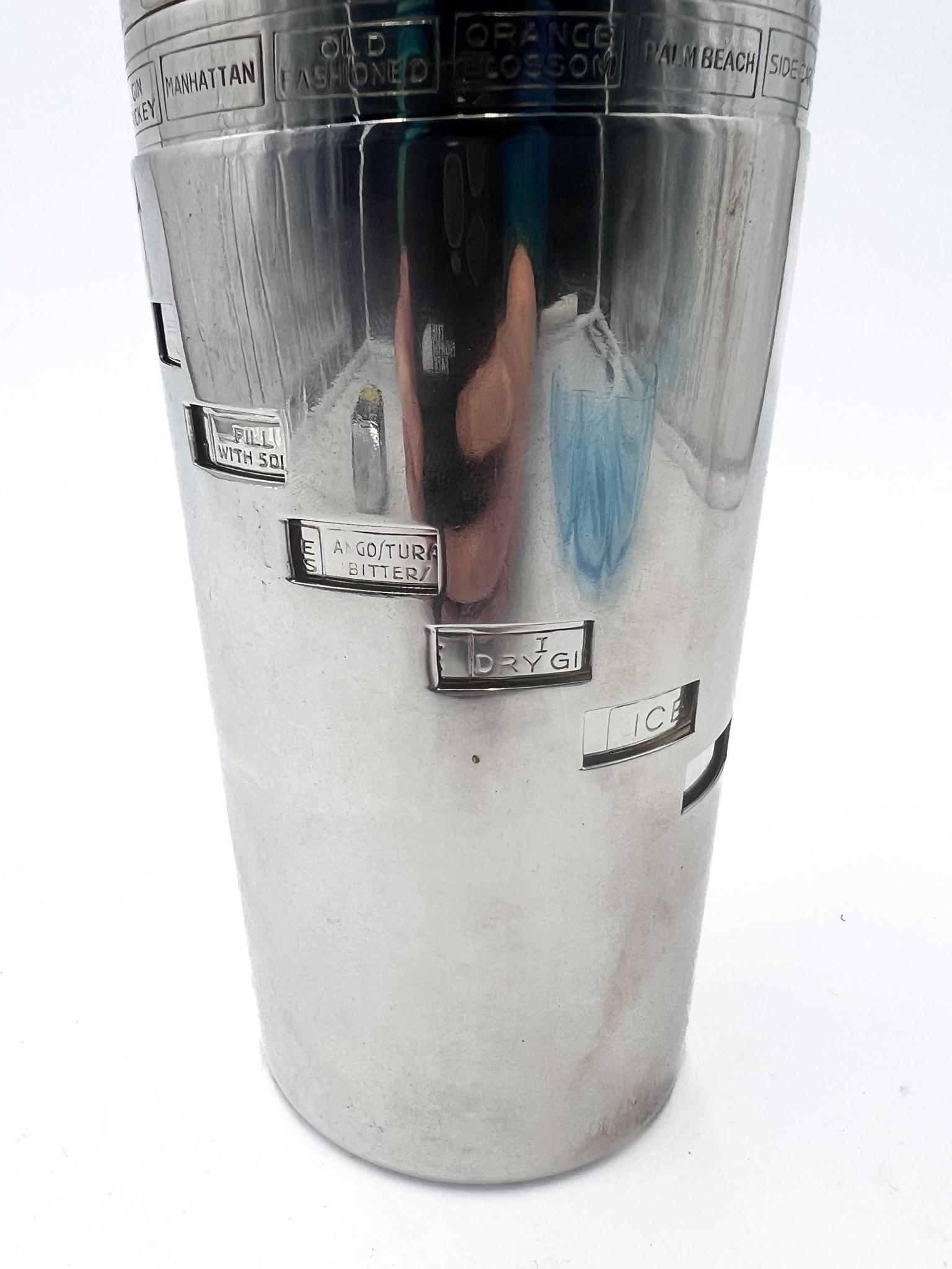 Silver Italian Metal Shaker with 60's Drink Guide at 1stDibs