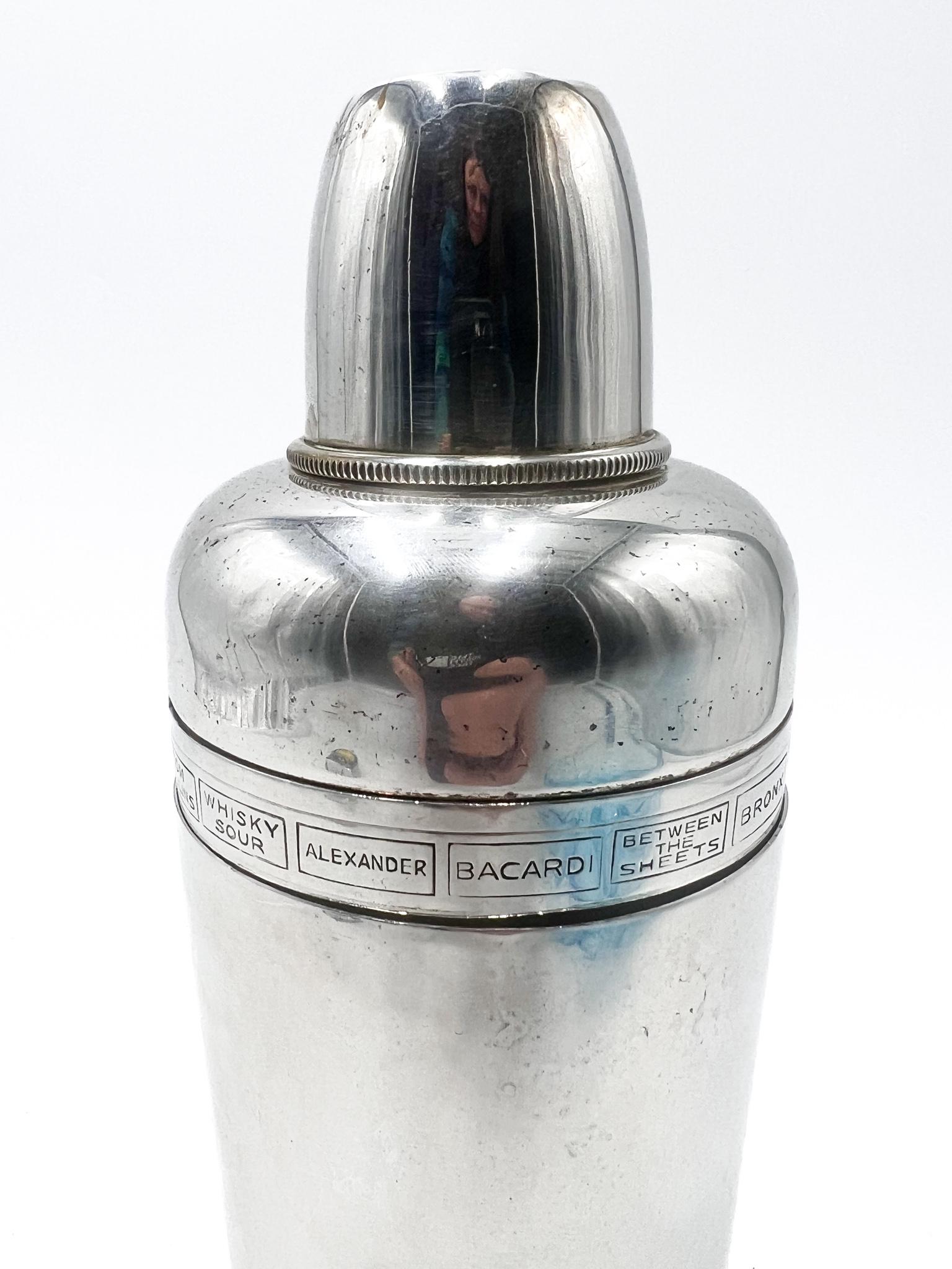 Silver Italian Metal Shaker with 60's Drink Guide at 1stDibs