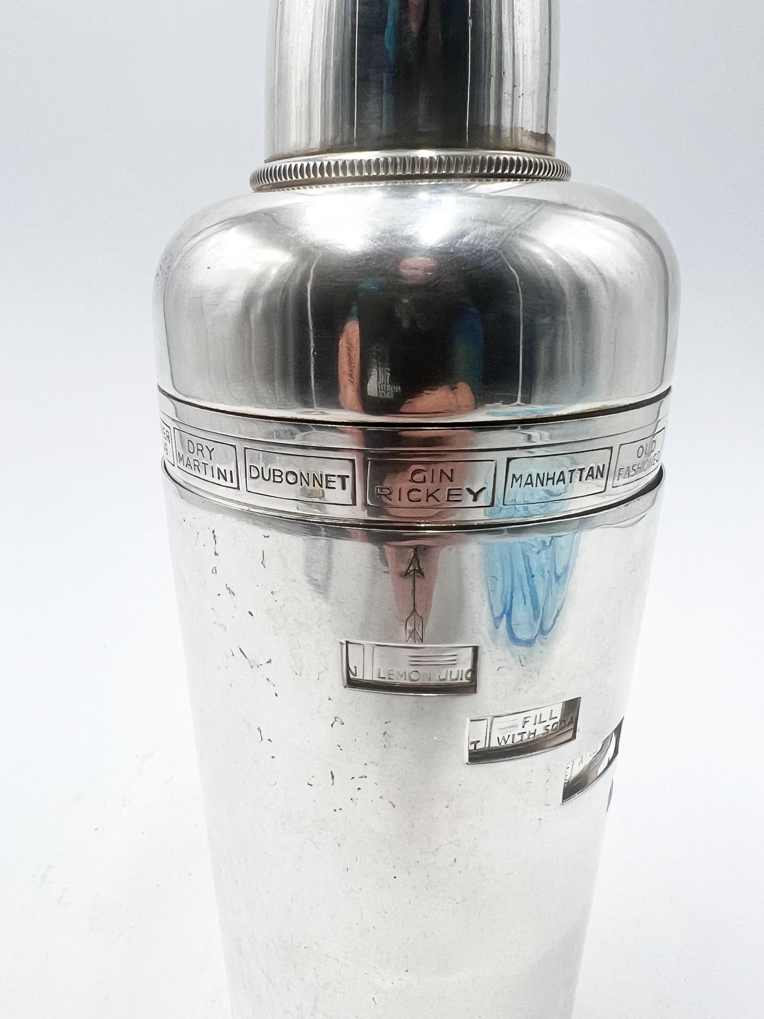 Silver Italian Metal Shaker with 60's Drink Guide at 1stDibs