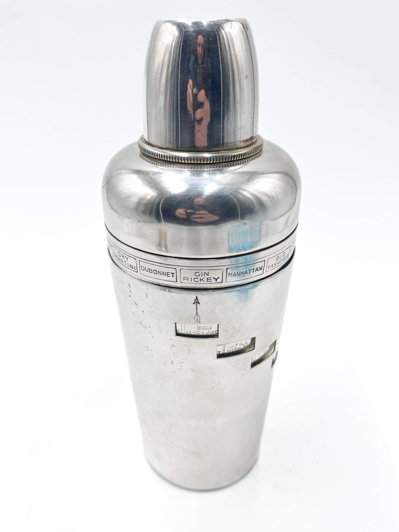 Silver Italian Metal Shaker with 60's Drink Guide at 1stDibs