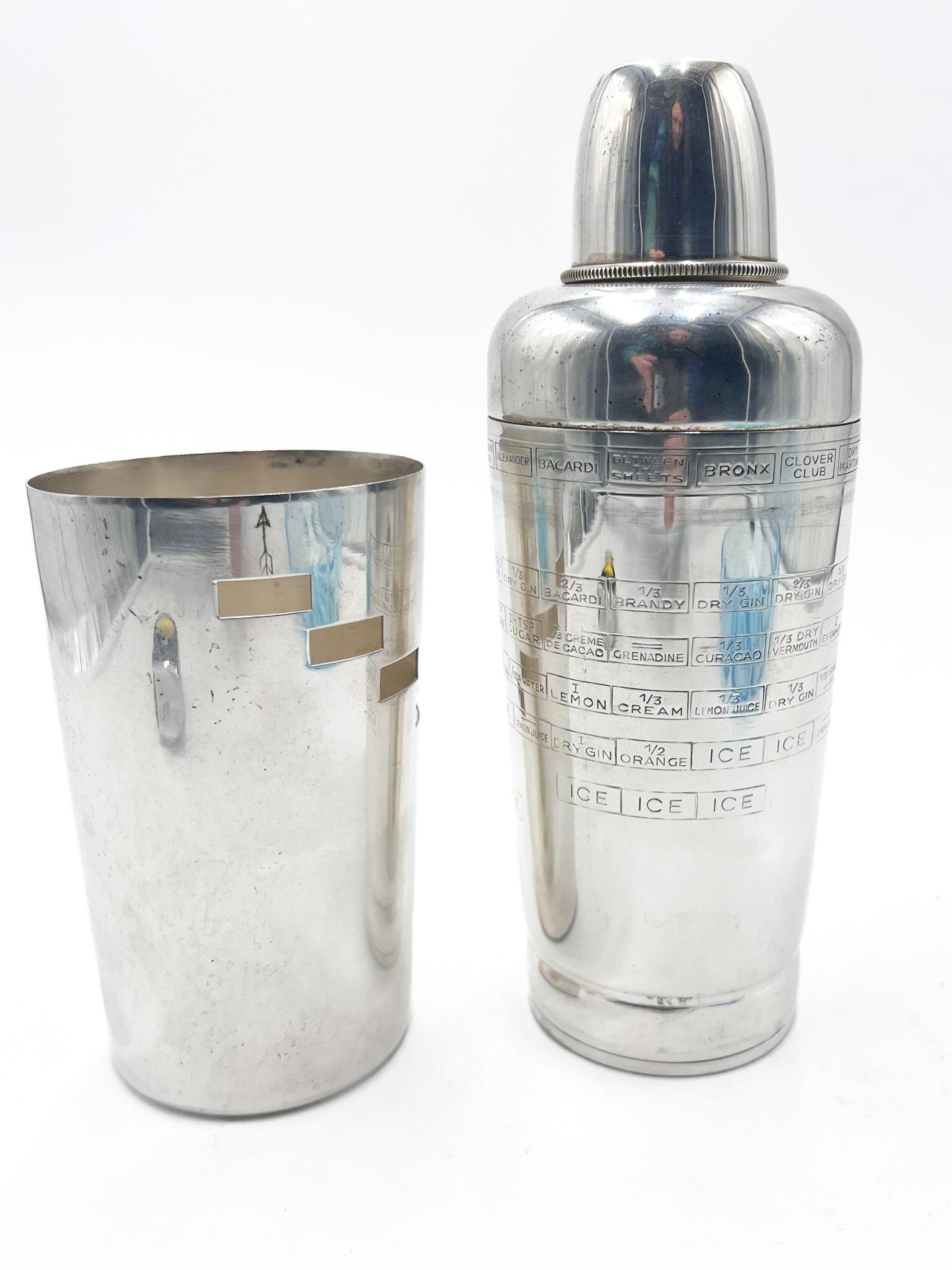 Silver Italian Metal Shaker with 60's Drink Guide at 1stDibs