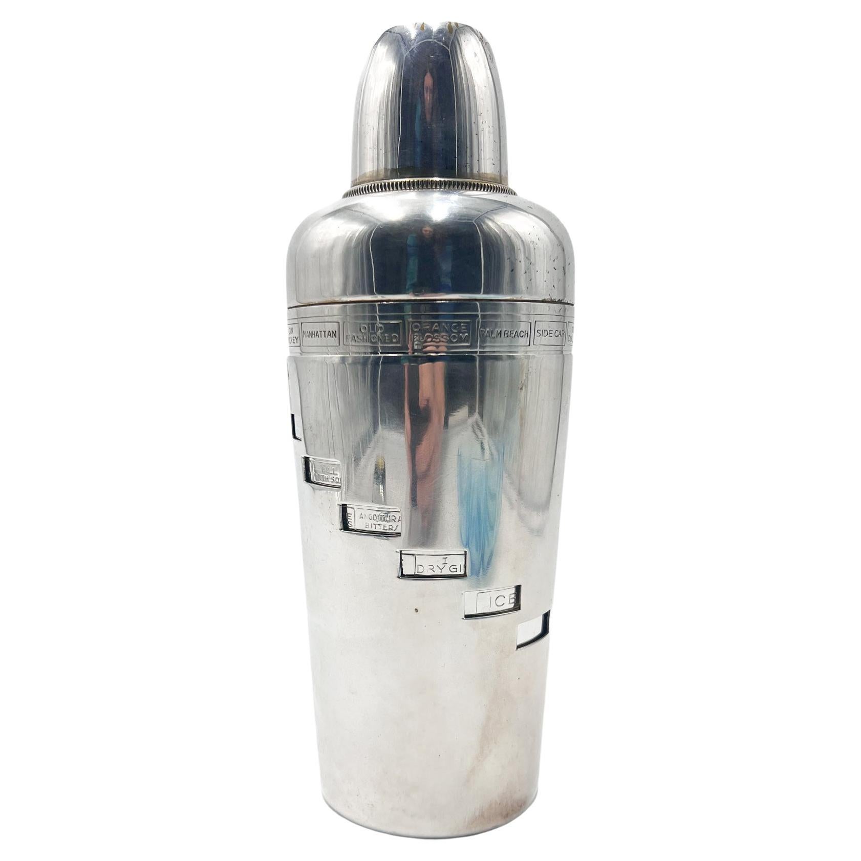 Silver Italian Metal Shaker with 60's Drink Guide at 1stDibs