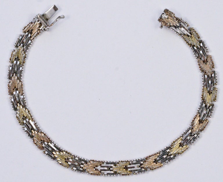 Silver Italy Gold Wash Three Colour Chevron Chain Link Bracelet at 1stDibs