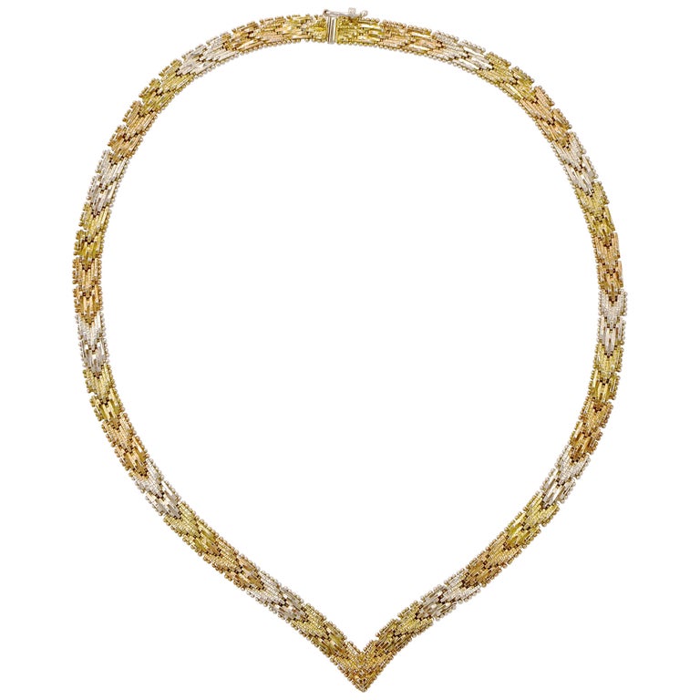 Silver Italy Gold Wash Three Colour Chevron Chain Link Necklace at ...