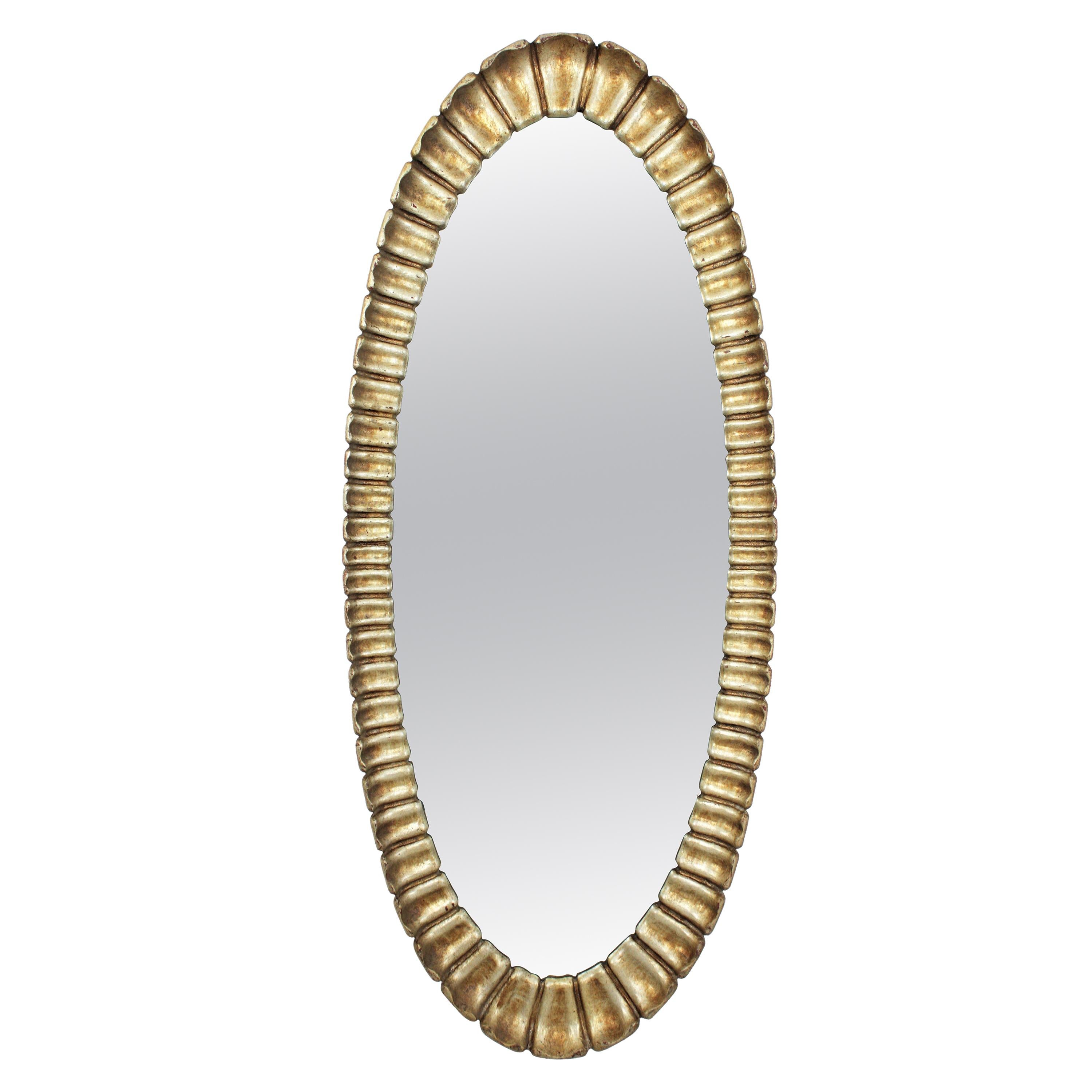 Antique Italian Carved Wood Silver Leaf Mirror For Sale at 1stDibs