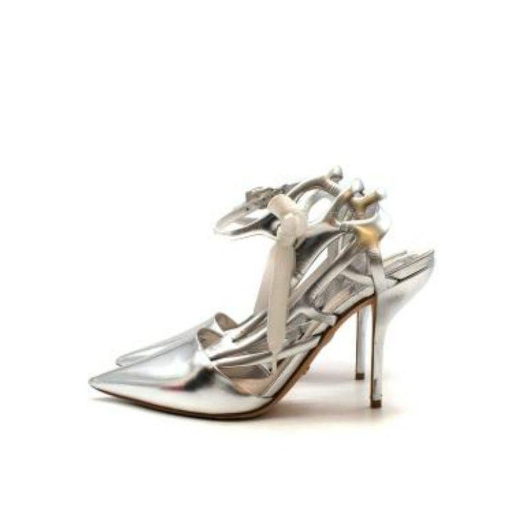 silver leather caged heeled pumps For Sale at 1stDibs