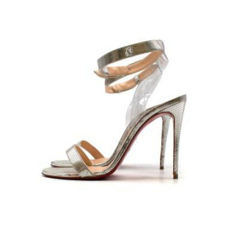 Silver lizard embossed leather and PVC Jonatina heeled sandals For Sale ...