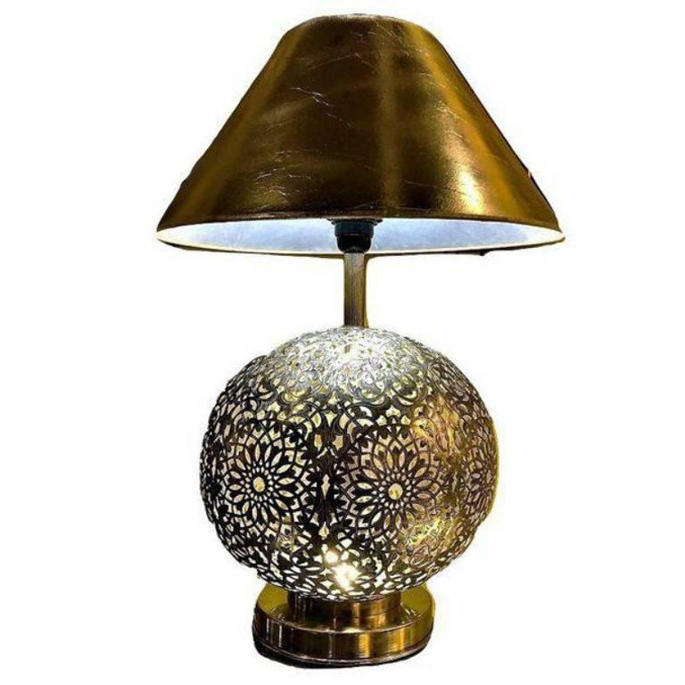 Silver Brass Filigree Moroccan Table Lamp, with Bottom and Upper Lights ...