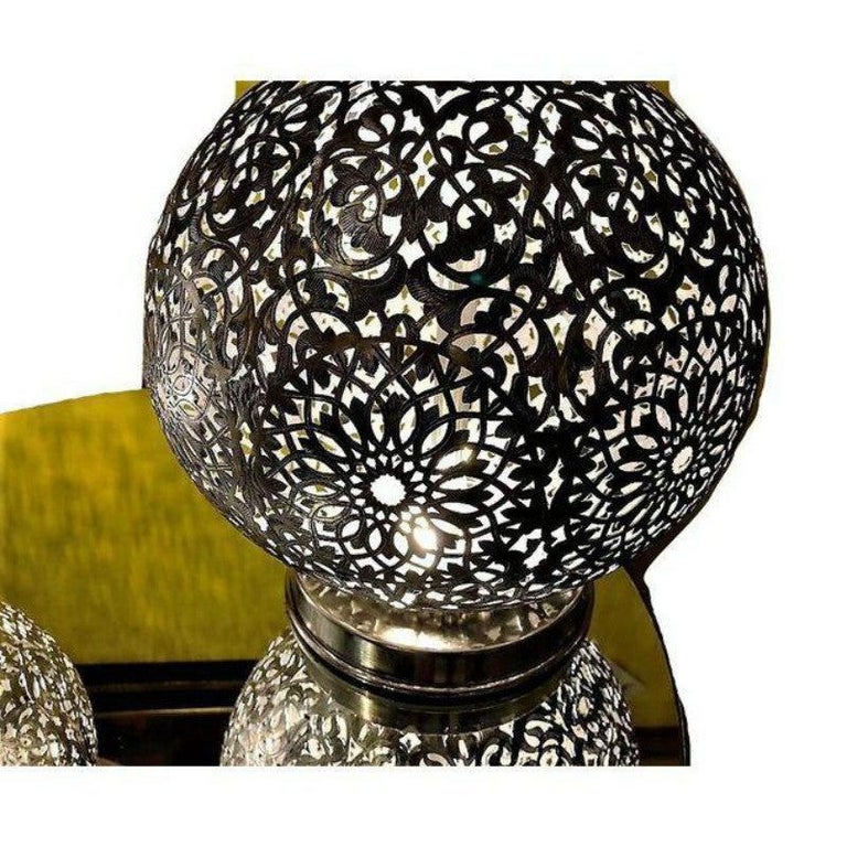 Silver Brass Filigree Moroccan Table Lamp, with Bottom and Upper Lights ...