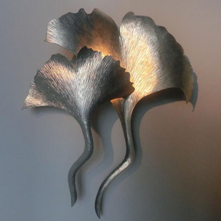 Silver Metal Gingko Leaf Wall Light For Sale at 1stDibs