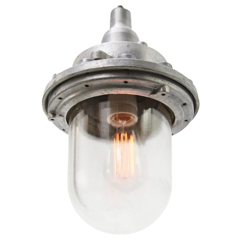 Silver Metal Vintage Industrial Clear Glass Pendant Light For Sale at ...