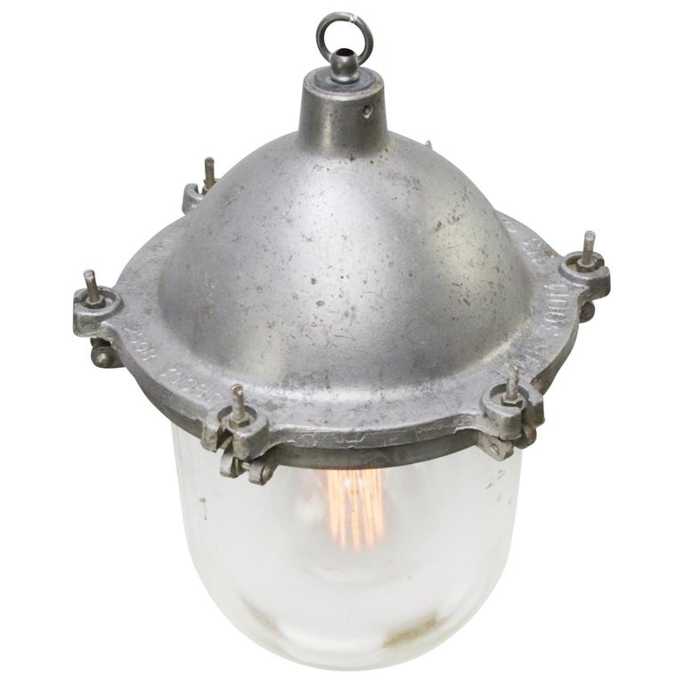 Silver Metal Vintage Industrial Clear Glass Pendant Lights For Sale at ...
