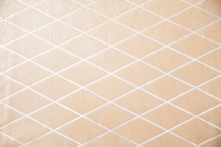 Silver Metallic Diamond Pattern Cream Cowhide Rug, Large For Sale at ...