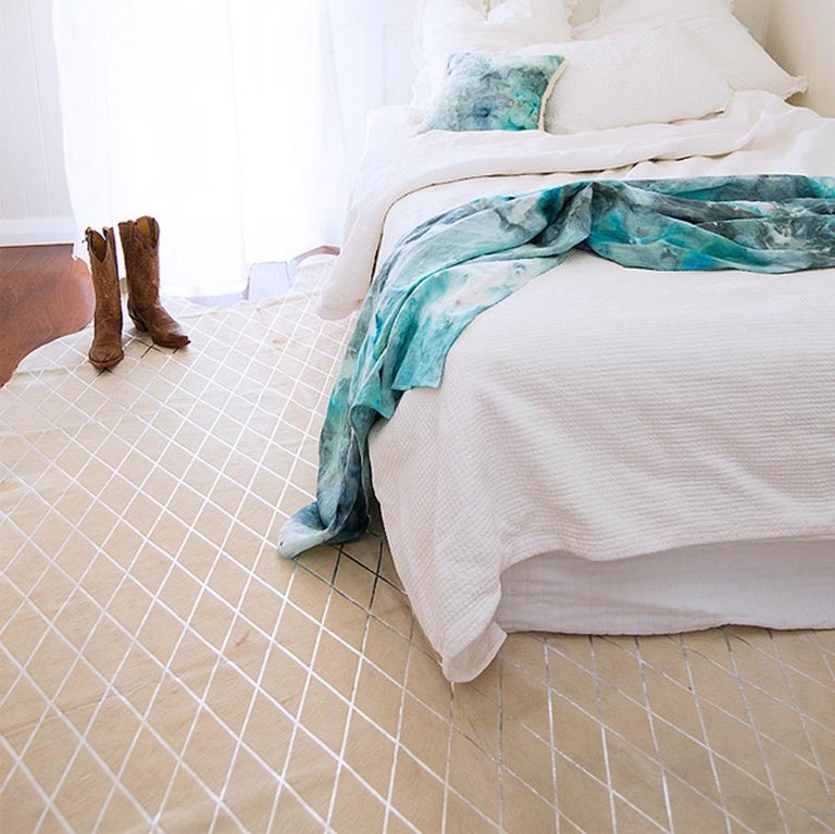 Silver Metallic Diamond Pattern Cream Cowhide Rug, Large For Sale at ...