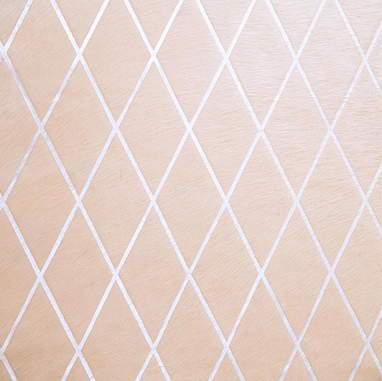 Silver Metallic Diamond Pattern Cream Cowhide Rug, Large For Sale at ...