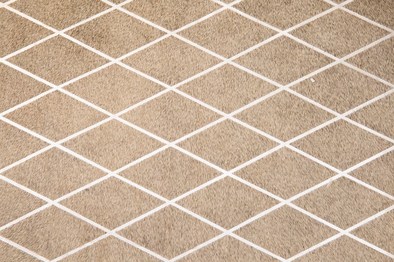 Silver Metallic Diamond Pattern Gray Cowhide Rug, Large For Sale at 1stDibs