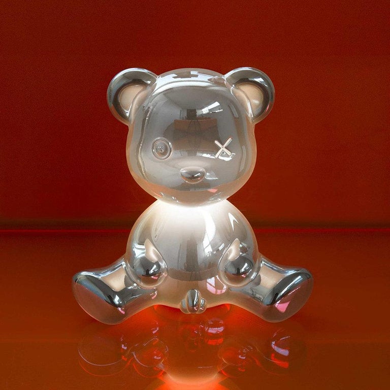 Silver Metallic Teddy Bear Lamp with LED, Made in Italy For Sale at 1stDibs