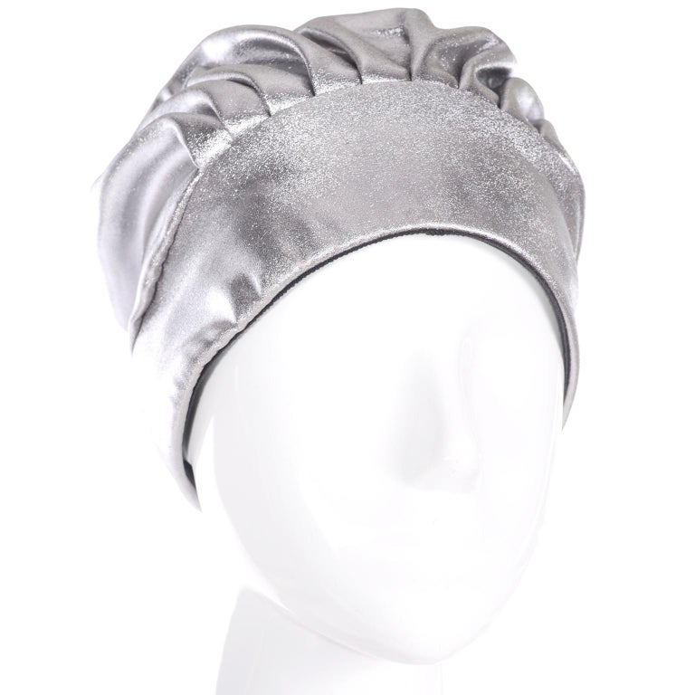 Silver Metallic Turban Style Hat from Nicholas Ungar Boutique at 1stDibs