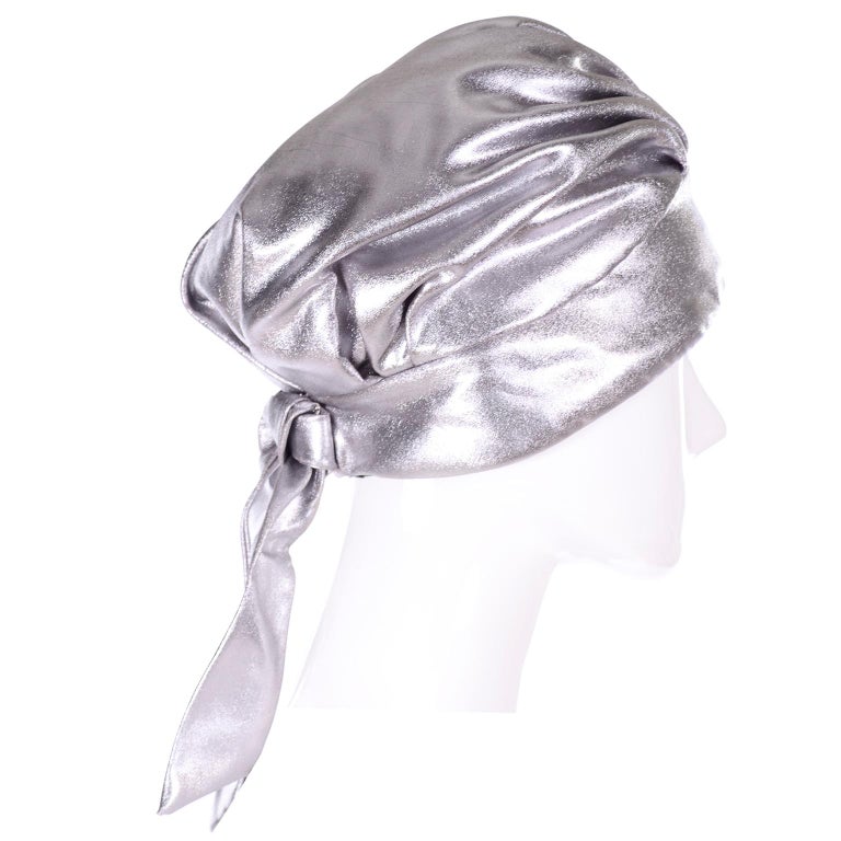 Silver Metallic Turban Style Hat from Nicholas Ungar Boutique at 1stDibs