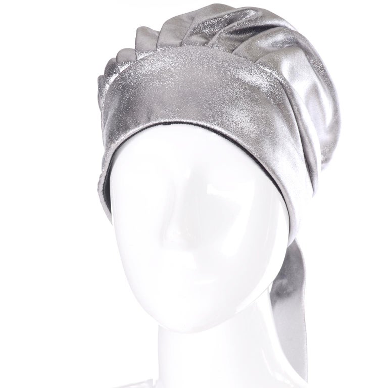 Silver Metallic Turban Style Hat from Nicholas Ungar Boutique at 1stDibs