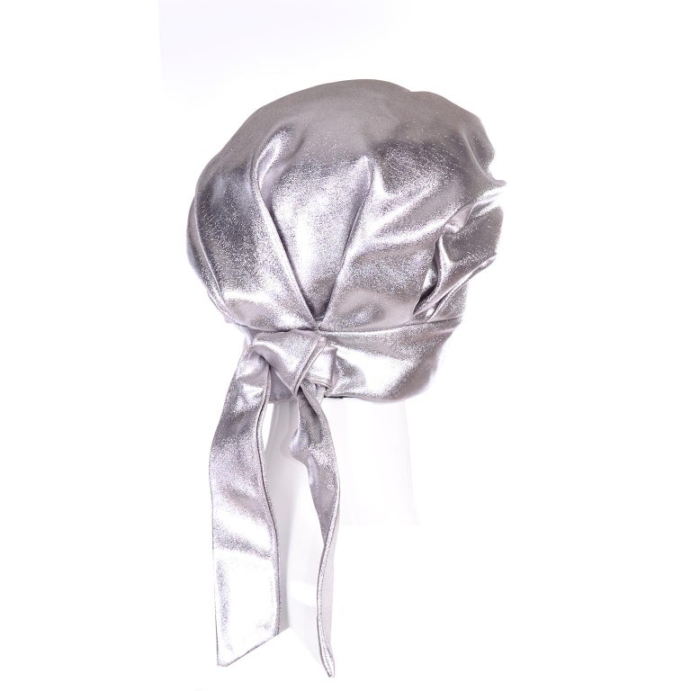 Silver Metallic Turban Style Hat from Nicholas Ungar Boutique at 1stDibs
