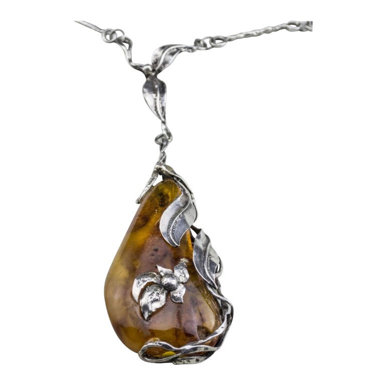 Silver Mounted Amber Pendant Necklace at 1stDibs | sterling silver ...