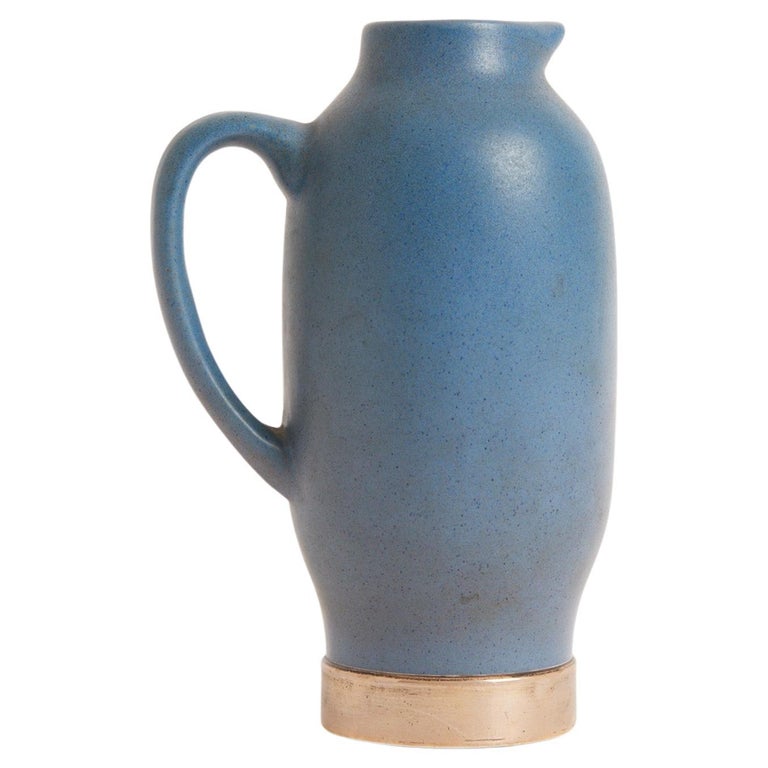 Silver Mounted Blue Ceramic Jug For Sale at 1stDibs