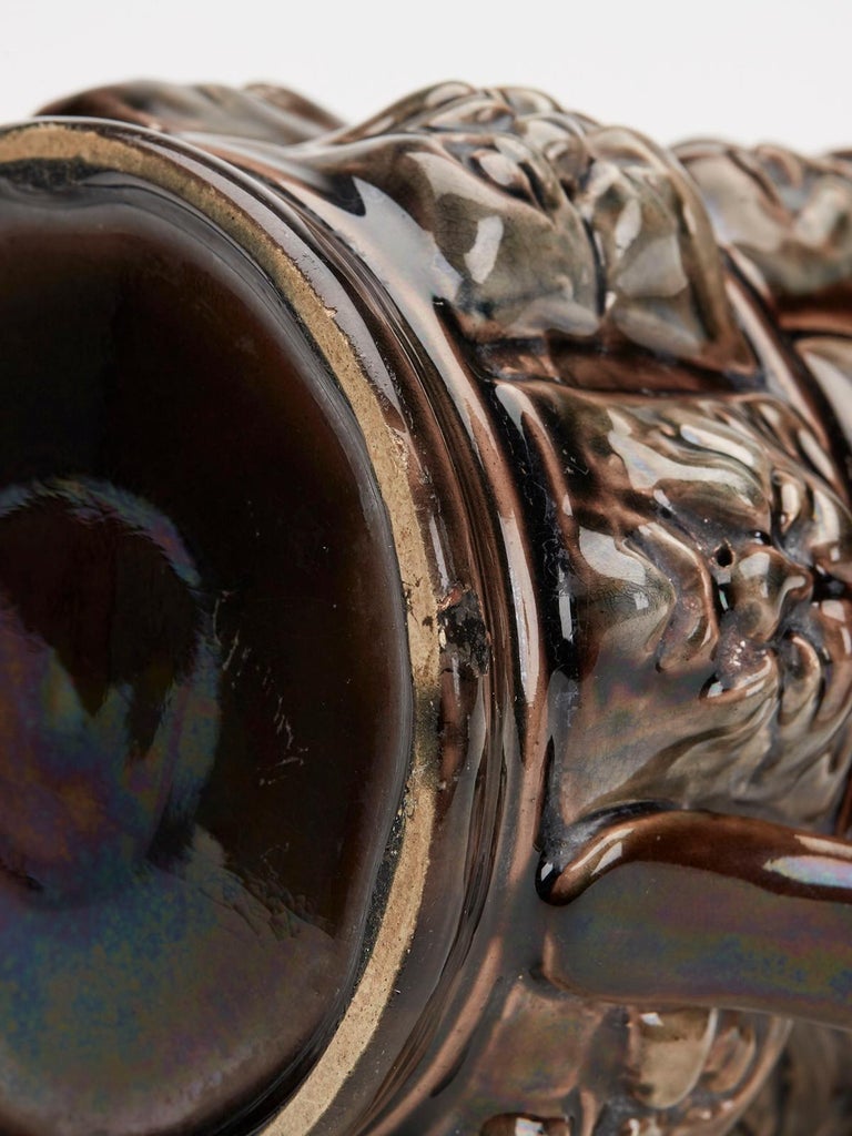 Silver Mounted Thirteen Grotesque Faces Molded Glazed Pottery Mug For ...