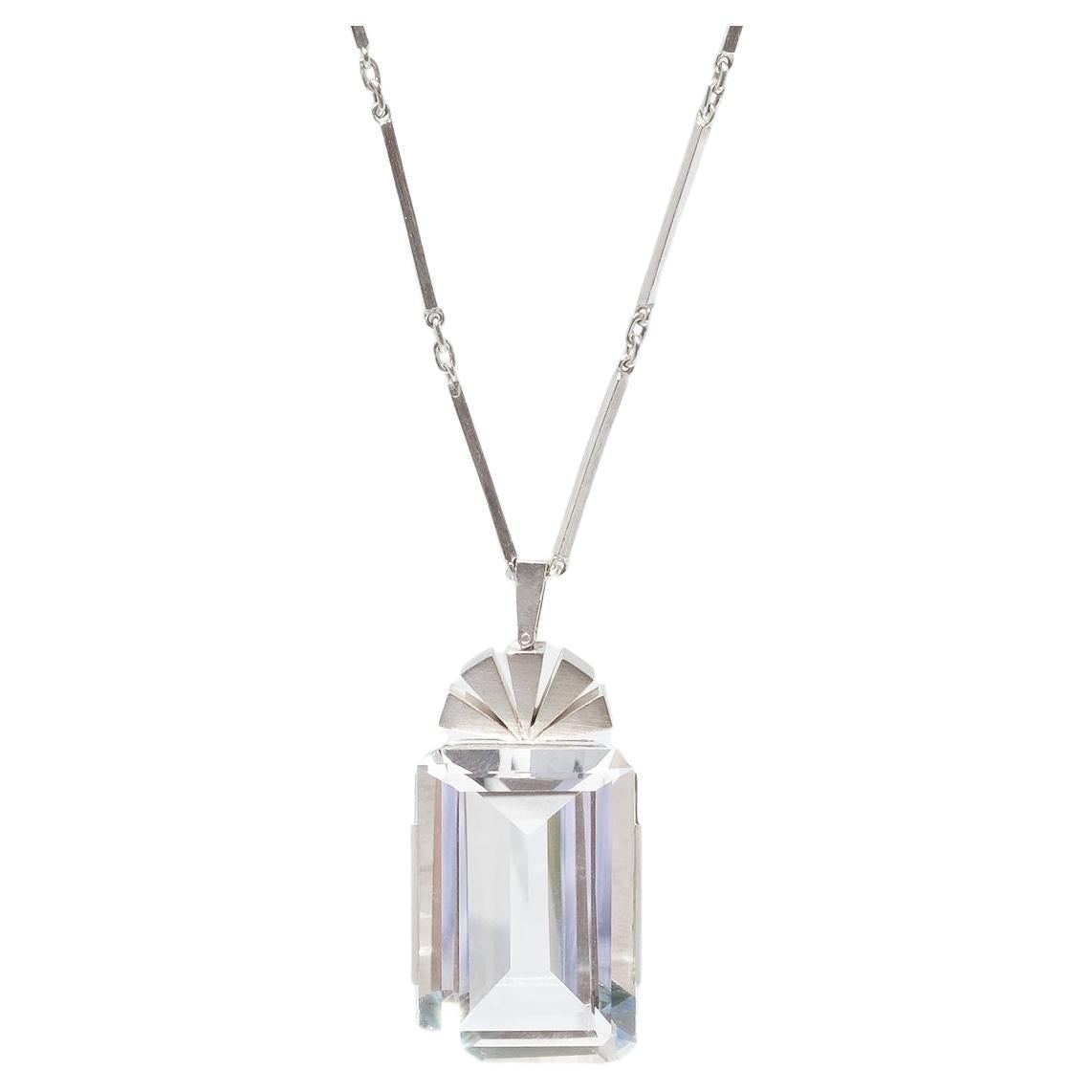 Antique Victorian Long Silver Rock Crystal Necklace, circa 1900 K.Uyeda ...