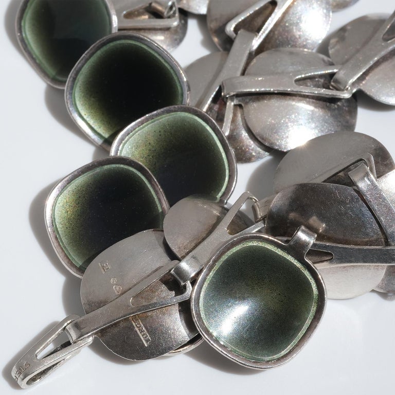 Silver Necklace with Green Enamel Made by Atelier Borgila, 1958 For ...