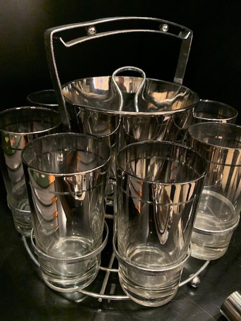 Silver Ombre Highball Set with Ice Bucket and Caddy For Sale at 1stDibs