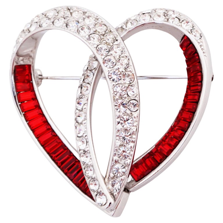 Silver Openwork Heart Brooch With Ruby Red Baguette Crystals By Nolan ...