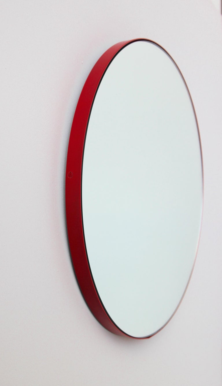 Orbis Round Contemporary Handcrafted Mirror with Red Frame - Large For ...