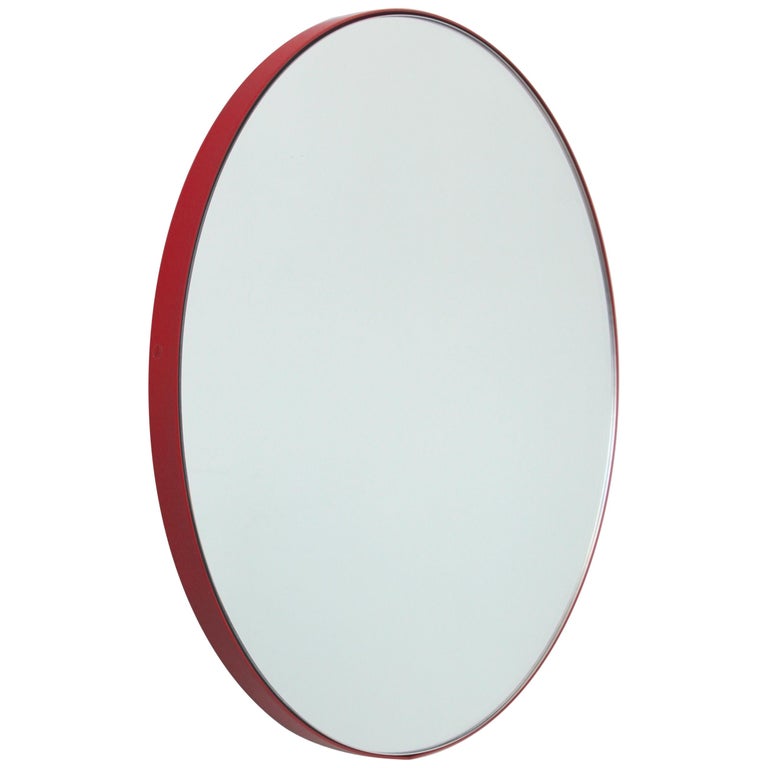 Orbis Round Contemporary Mirror with Red Frame, Customisable - Regular ...