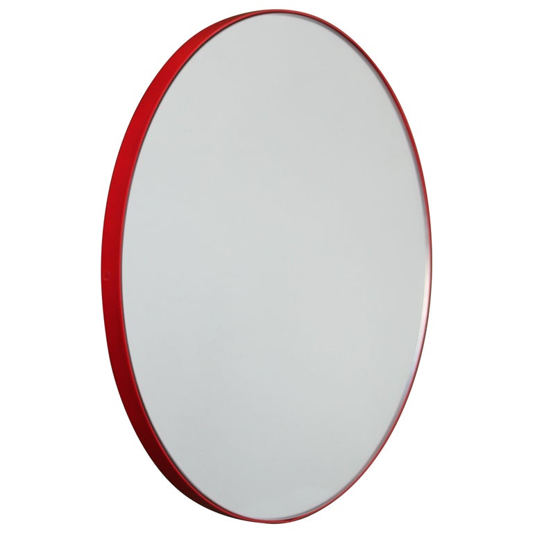 Orbis Round Modern Customisable Mirror with Red Frame - Oversized For ...