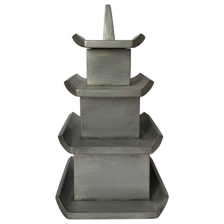 Silver Painted Wooden Pagoda Storage Box For Sale at 1stDibs | silver ...