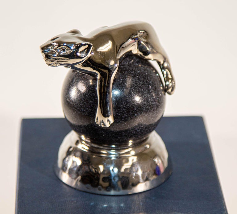 Silver Panther Paperweight on a Black Marble Ball by Mary Jurek Design ...