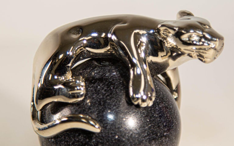 Silver Panther Paperweight on a Black Marble Ball by Mary Jurek Design ...