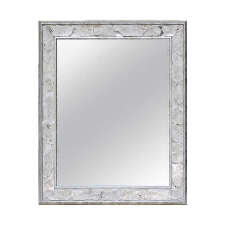 Silver Patina Wall Mirror Decorated with Calcite Slices For Sale at 1stDibs