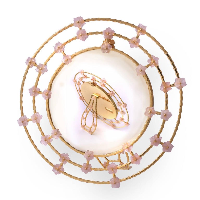 Silver Photo Frame with Pink Quartz Flowers, Gratitude Round For Sale ...