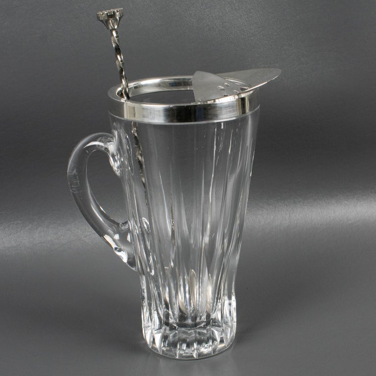 Silver Plate and Crystal Barware Cocktail Martini Pitcher with Stirrer ...