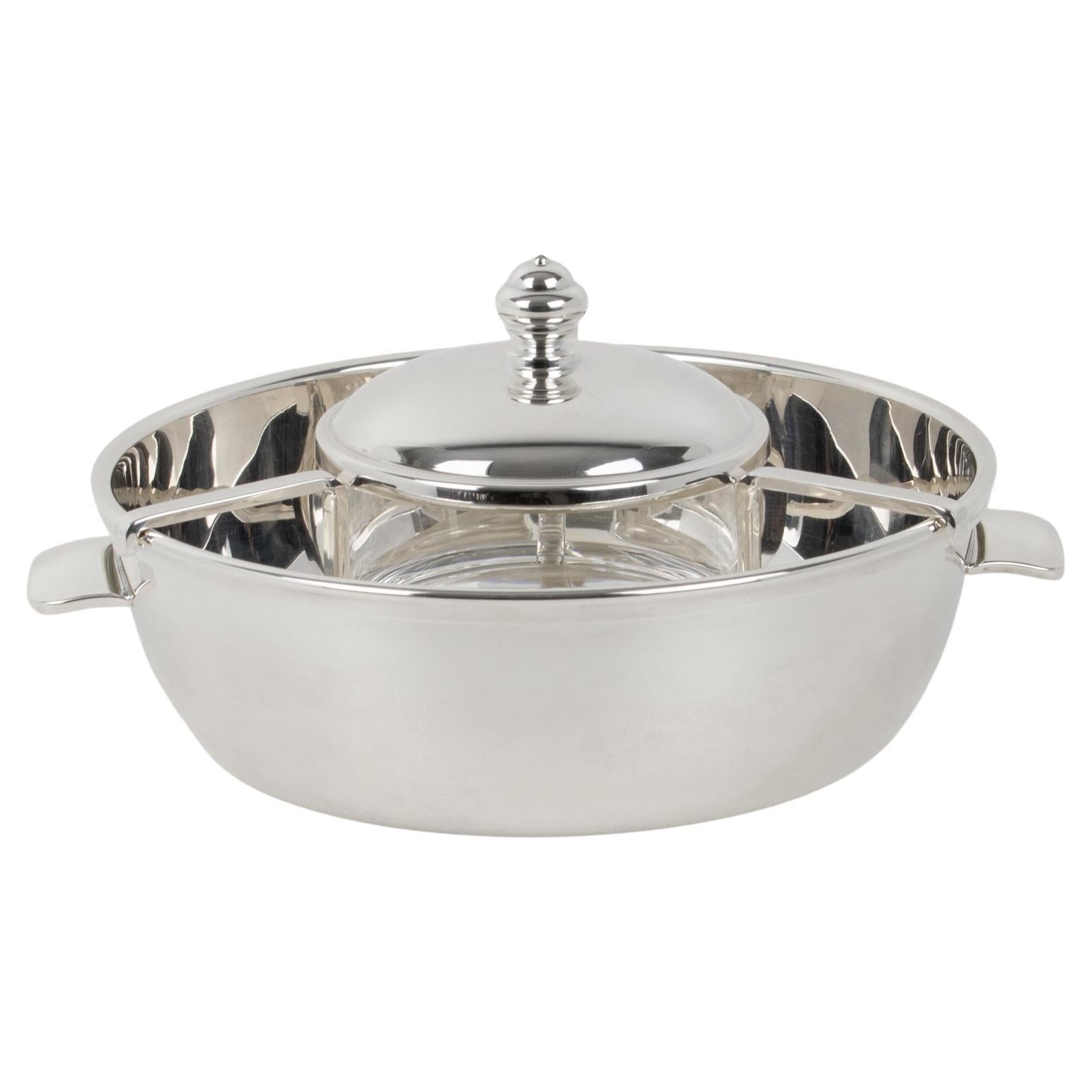 Lino Sabattini Italy Silver Plate and Crystal Caviar Bowl Dish Server ...