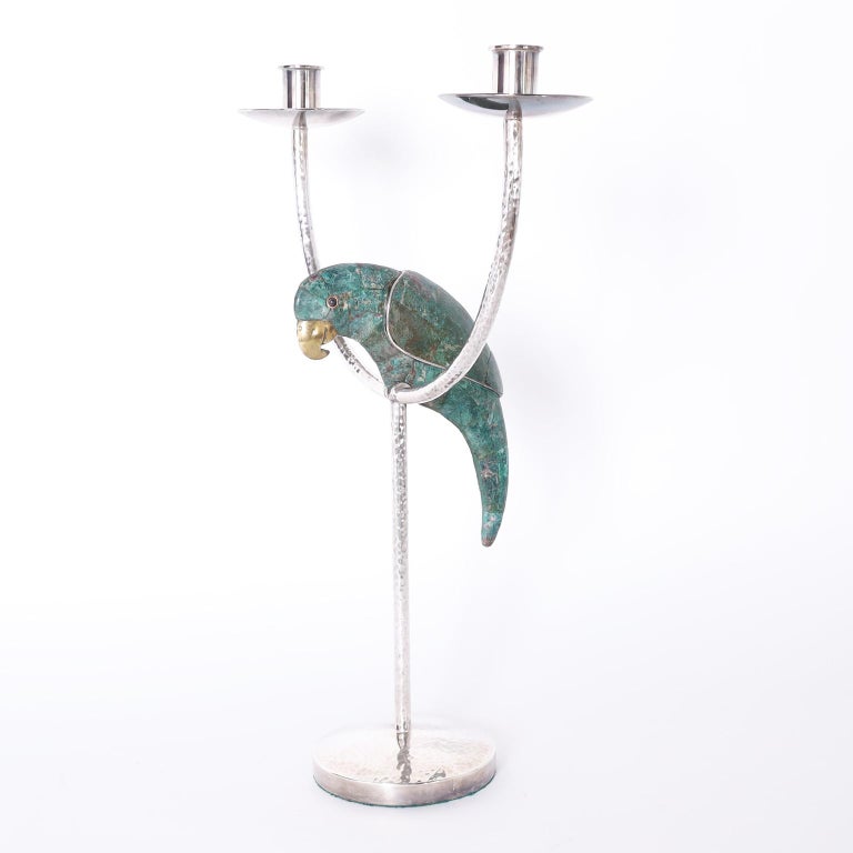 Silver Plate Candelabrum with Parrot For Sale at 1stDibs