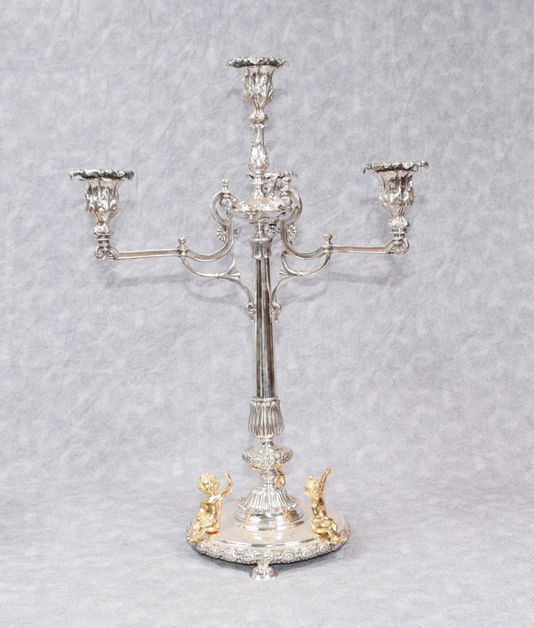 Silver Plate Centrepiece Epergne, Sheffield Glass Tray Cherub Dish For ...