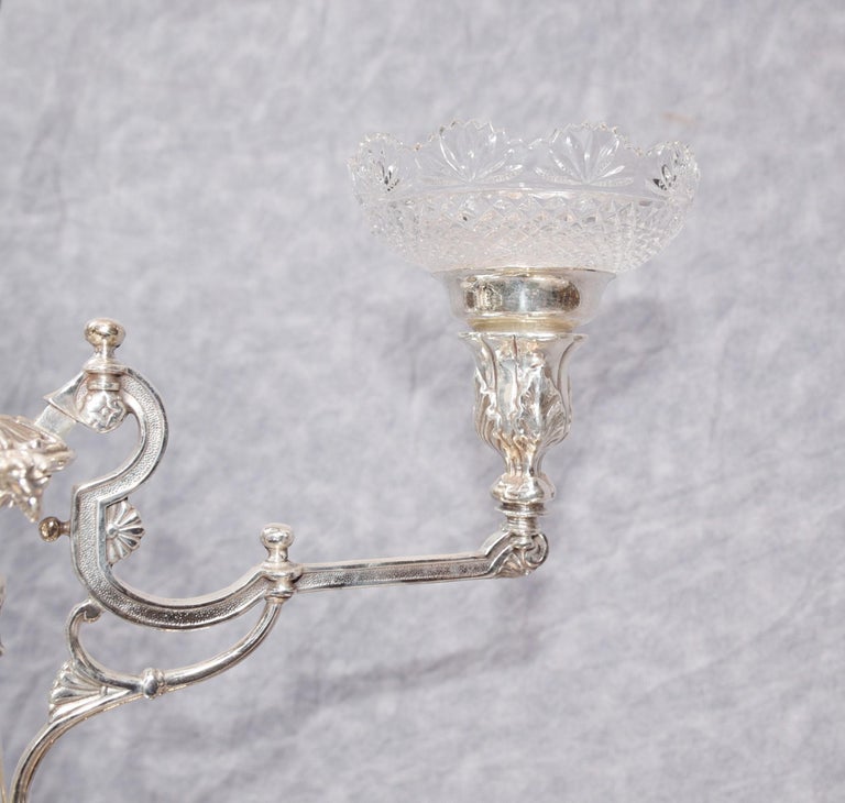 Silver Plate Centrepiece Epergne, Sheffield Glass Tray Cherub Dish For ...