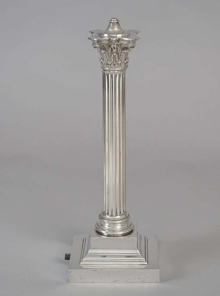 Silver Plate Corinthian Column Lamp For Sale at 1stDibs