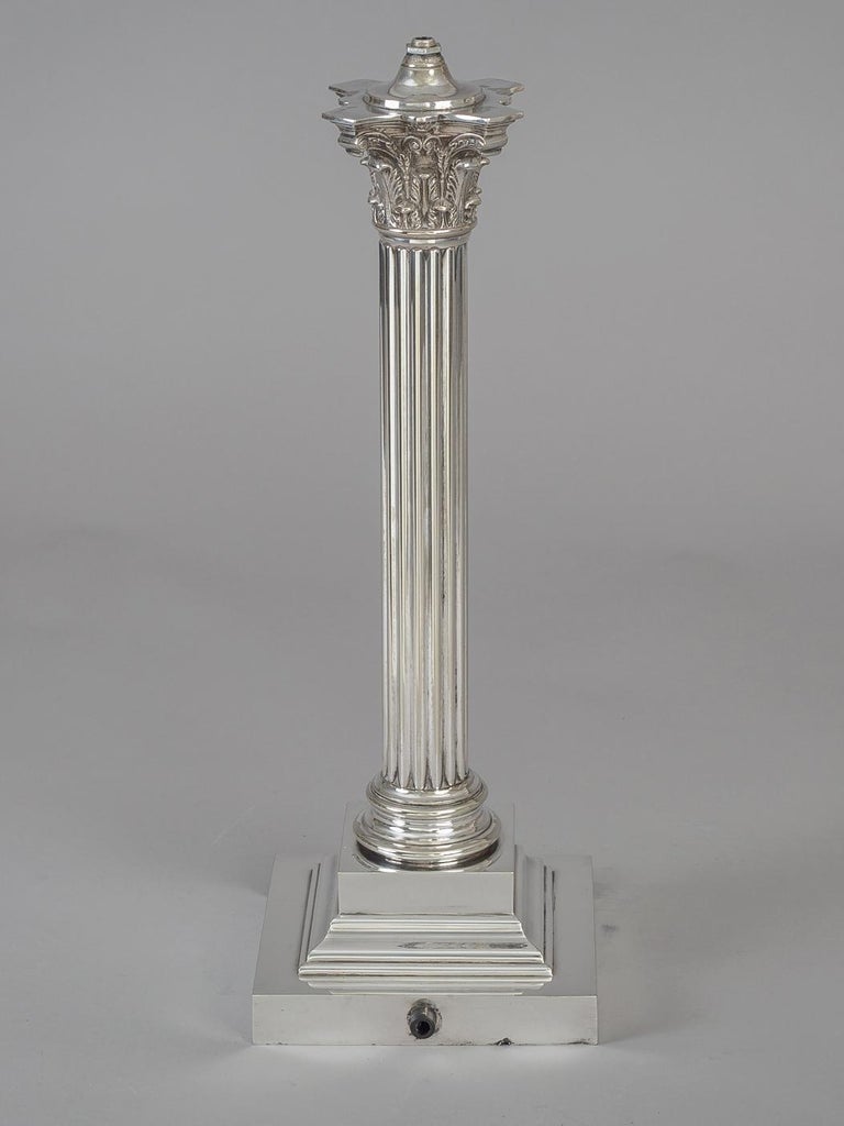 Silver Plate Corinthian Column Lamp For Sale at 1stDibs