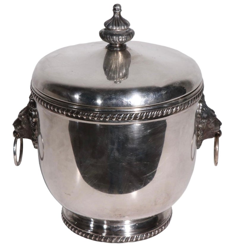 Silver-plate Ice Bucket by The Sheffield Silver Company with Lion Head Ring Hand For Sale at 1stDibs